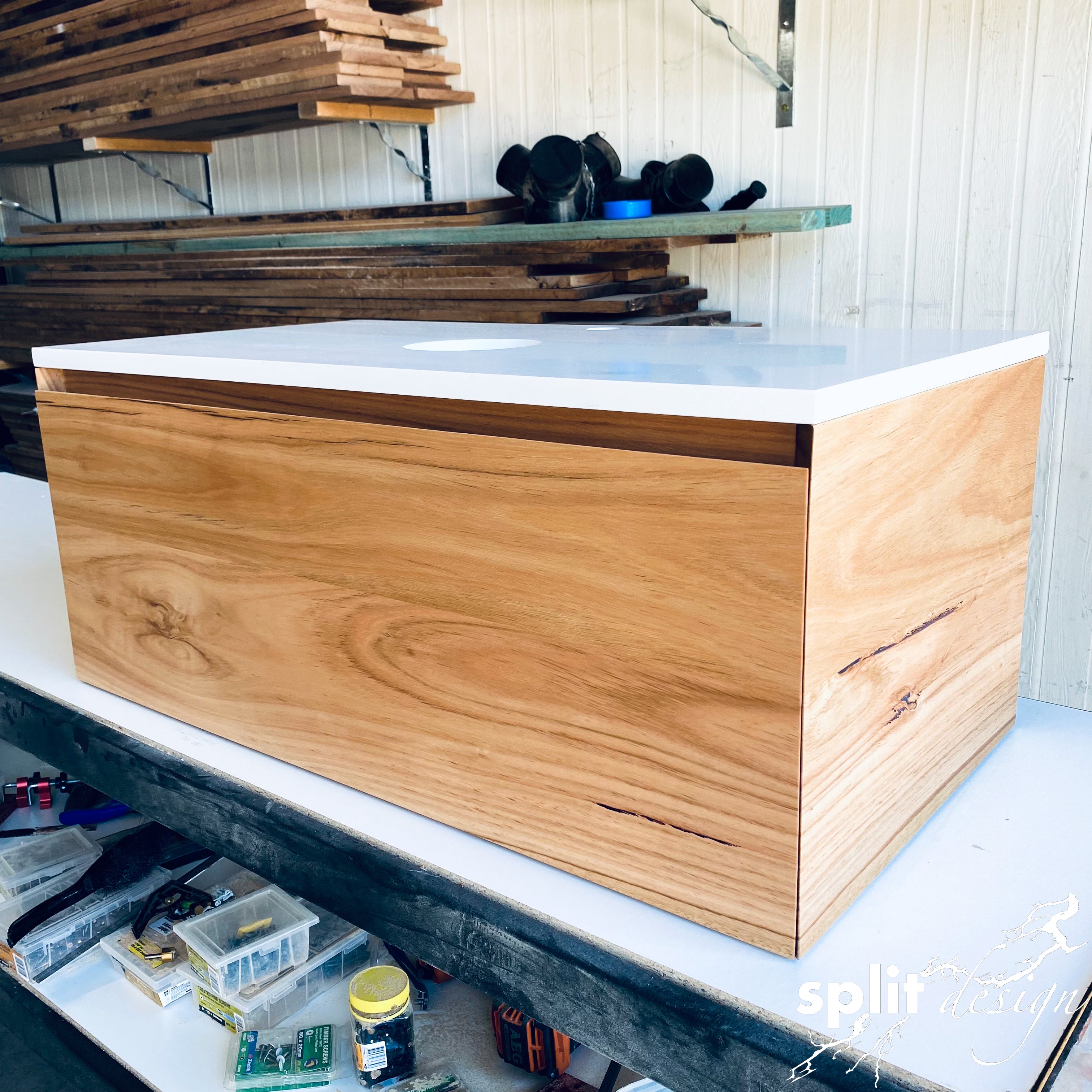 Blackbutt Slimline Vanity – Split Design Timber & Resin Designs