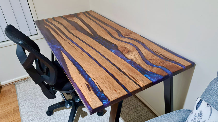Sheoak & Purple Resin Desk / 4 Person Dining Table – Split Design ...
